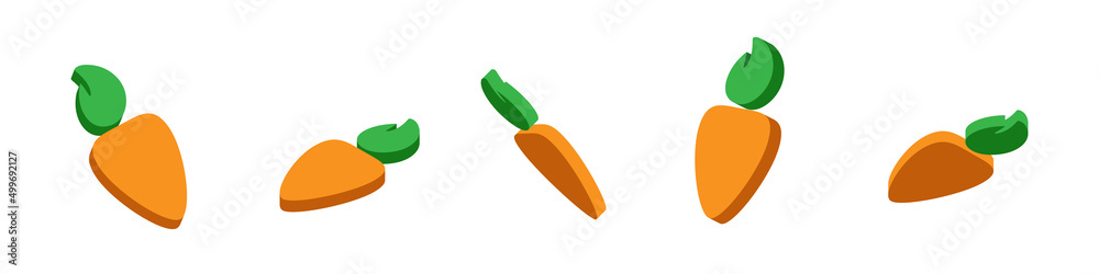 Set of isometric carrots. 3d carrot. Cartoon carrot isolated on white ...