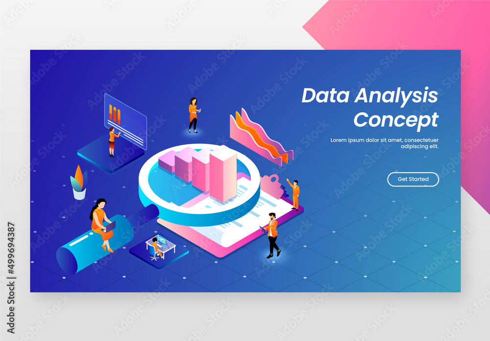 Data Analysis Concept Based Landing Page with Isometric View of Business Analysts Stock Template ...
