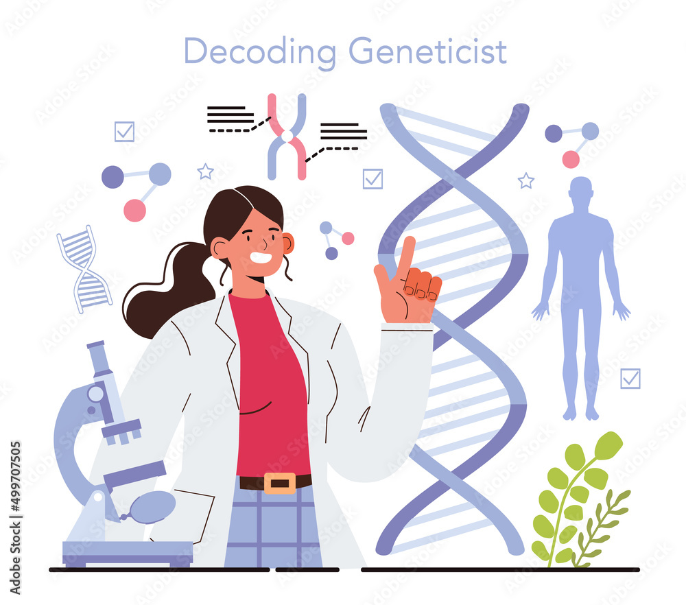 Geneticist concept. Scientist work with DNA molecule structure. Stock ...