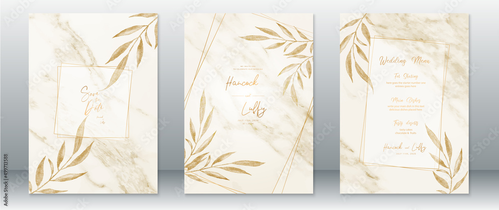 Golden wedding invitation card template luxury design with gold frame ...