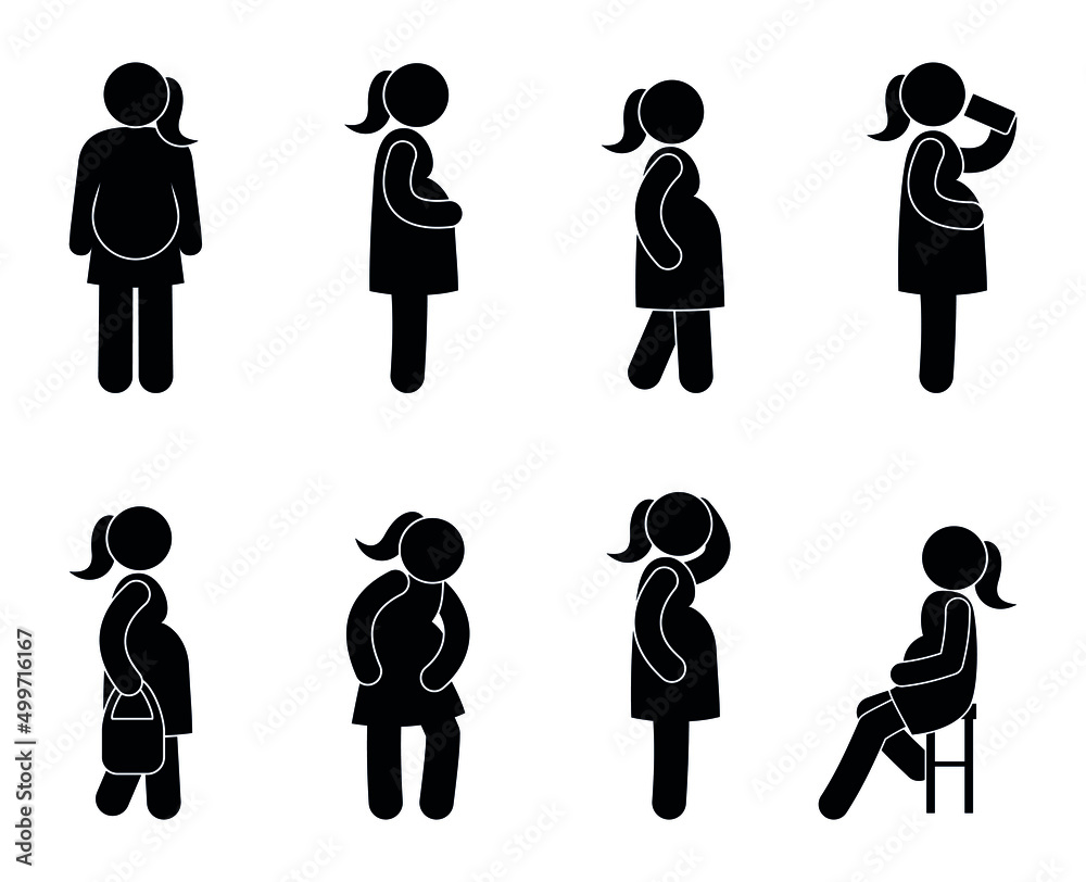 pregnancy icon, stick figure stickman, pregnant woman pictogram ...