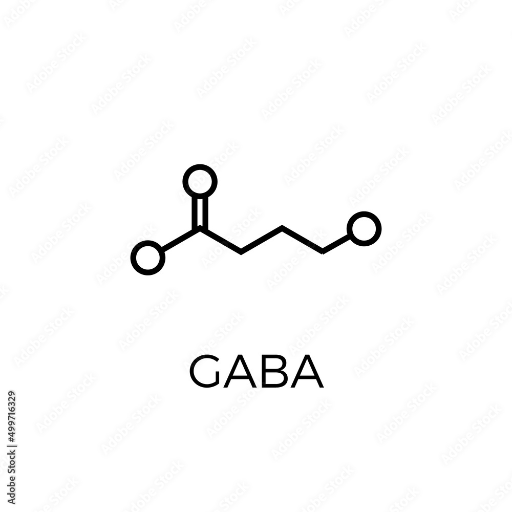 Vector thin line icon of GABA molecular structure. Chemical formula ...