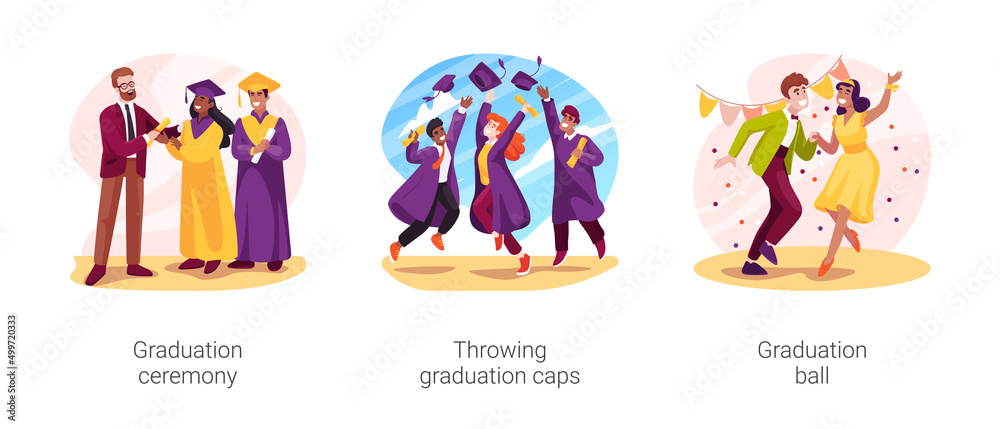 School celebration isolated cartoon vector illustration set Stock ...