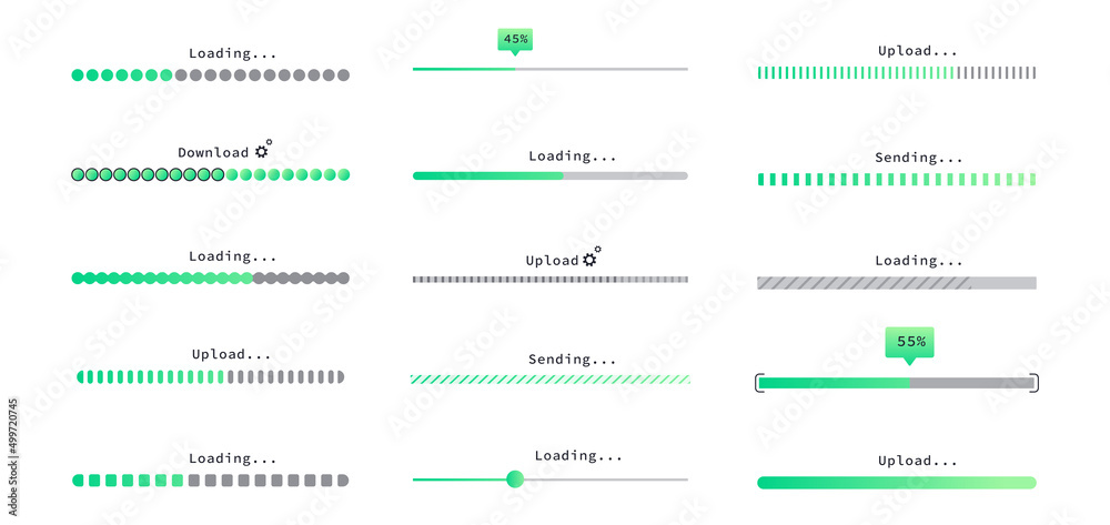 Progress loading bar set. Collection of elements for games. Interface ...