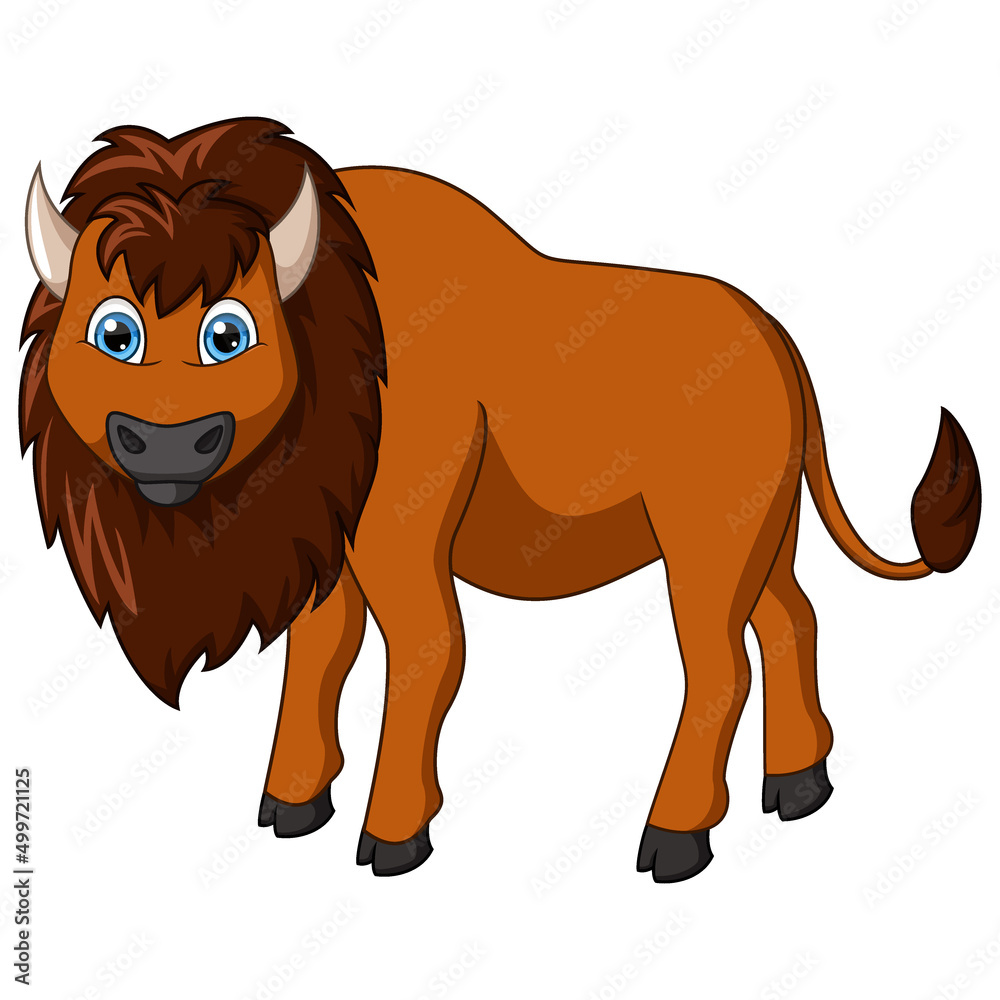 Cute bison cartoon isolated on white background Stock Vector | Adobe Stock