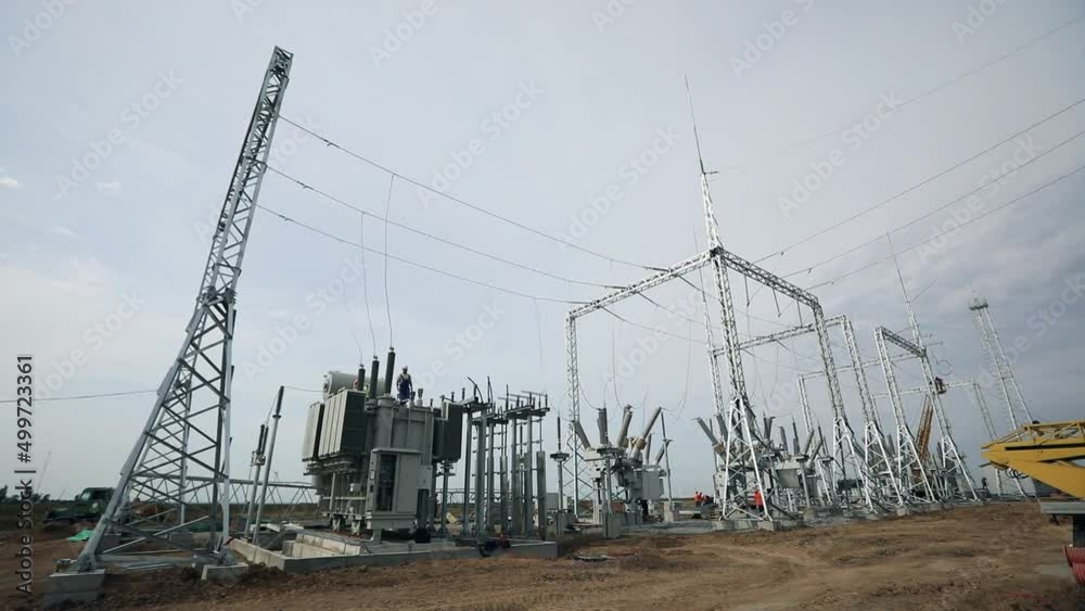 Construction site of building power transmission lines at electrical ...