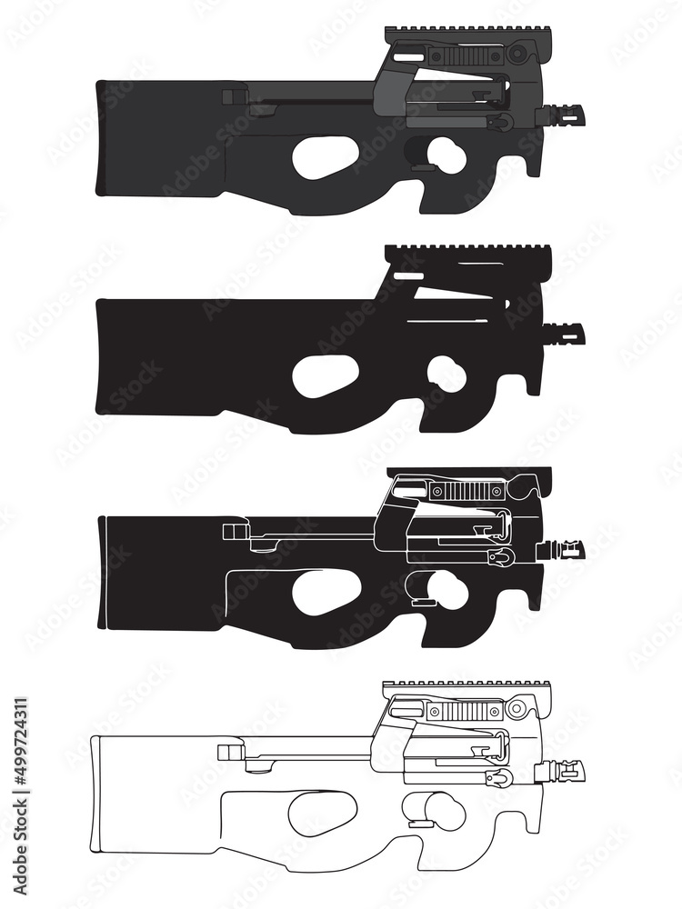P90 submachine gun. Vector illustration set Stock Vector | Adobe Stock
