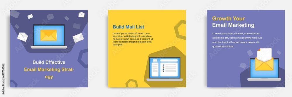 3D cartoon style. Social media informative email marketing list tips ...