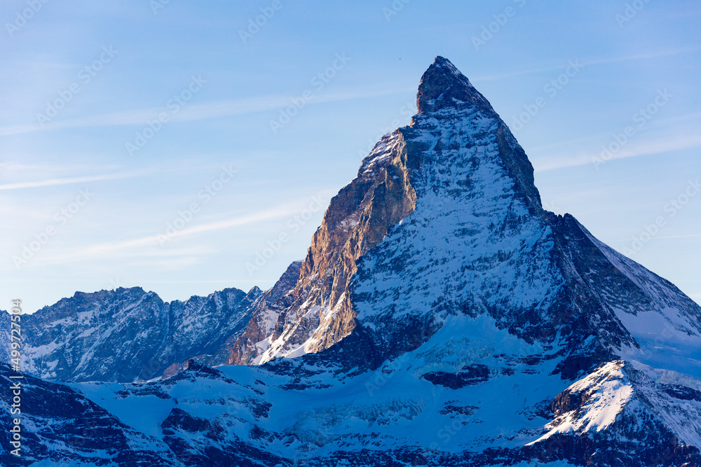 Stunning view of Matterhorn mountain in Swiss Alps. Landmark of Zermatt ...