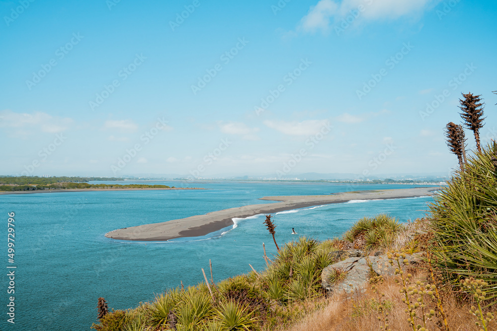 Horizontal shot of the south side of the mouth of the bio bio river ...