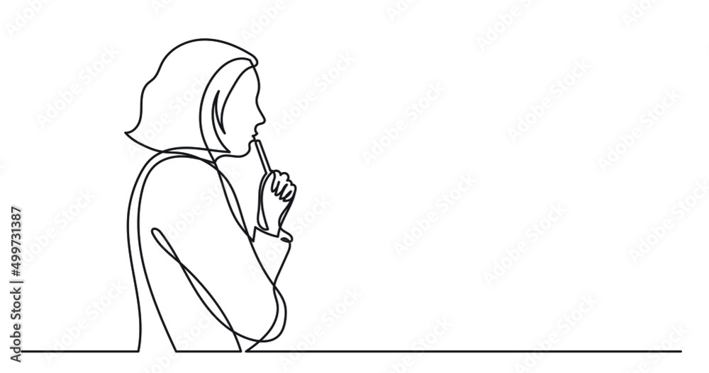 one line drawing of woman thinking finding solutions solving problems ...