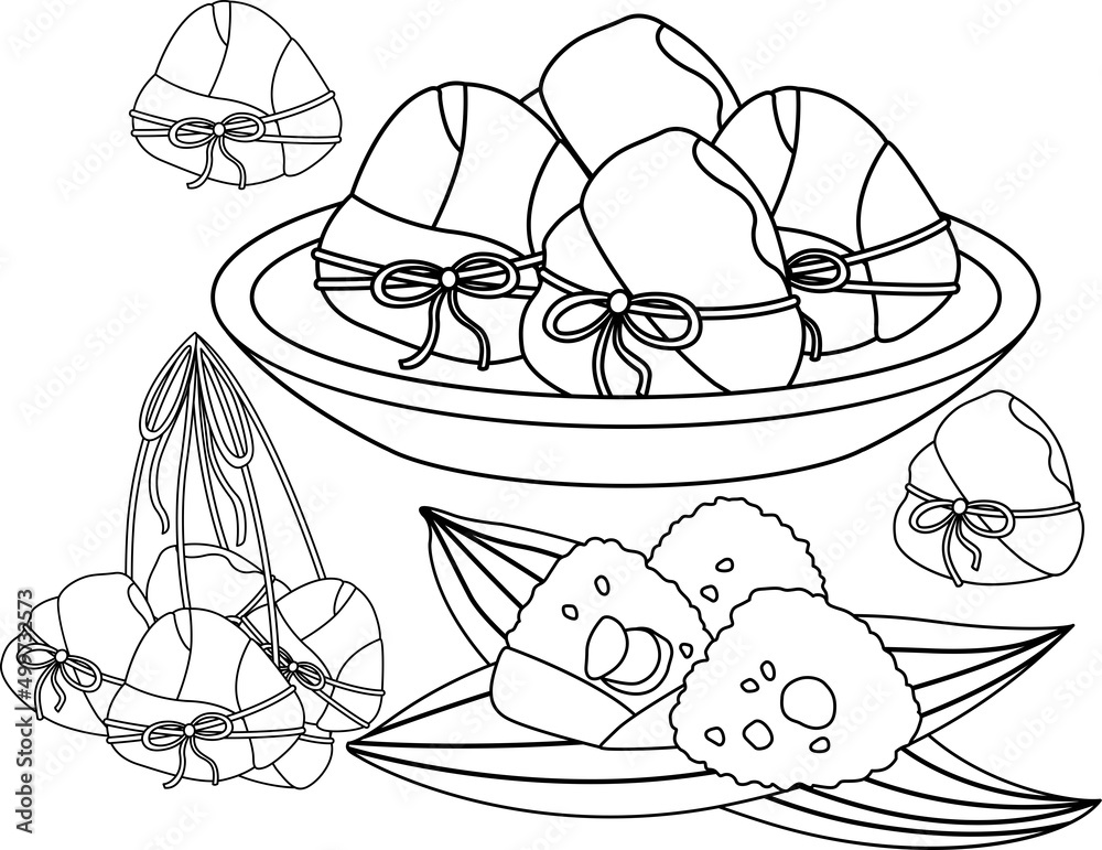 a vector of zongzi in many different styles in black and white colours ...
