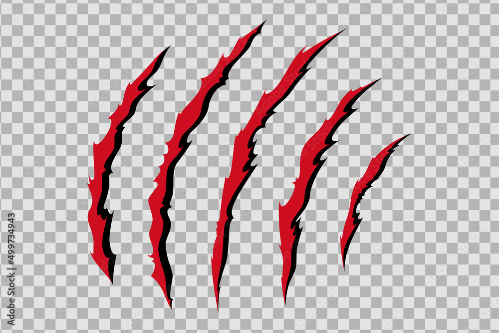 Claw scratches of wild animal. Cat scratches marks with blood isolated ...