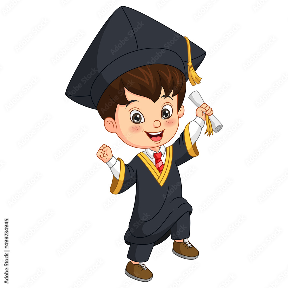 Cartoon little boy in graduation costume holding a diploma Stock Vector ...