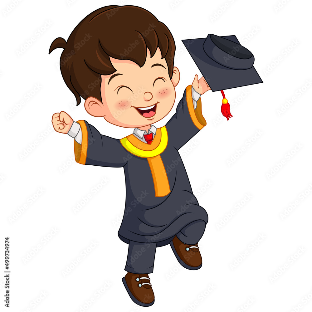Cartoon boy graduation celebration on white background Stock Vector ...
