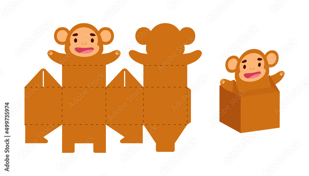 Simple packaging favor box monkey design for sweets, candies, small ...