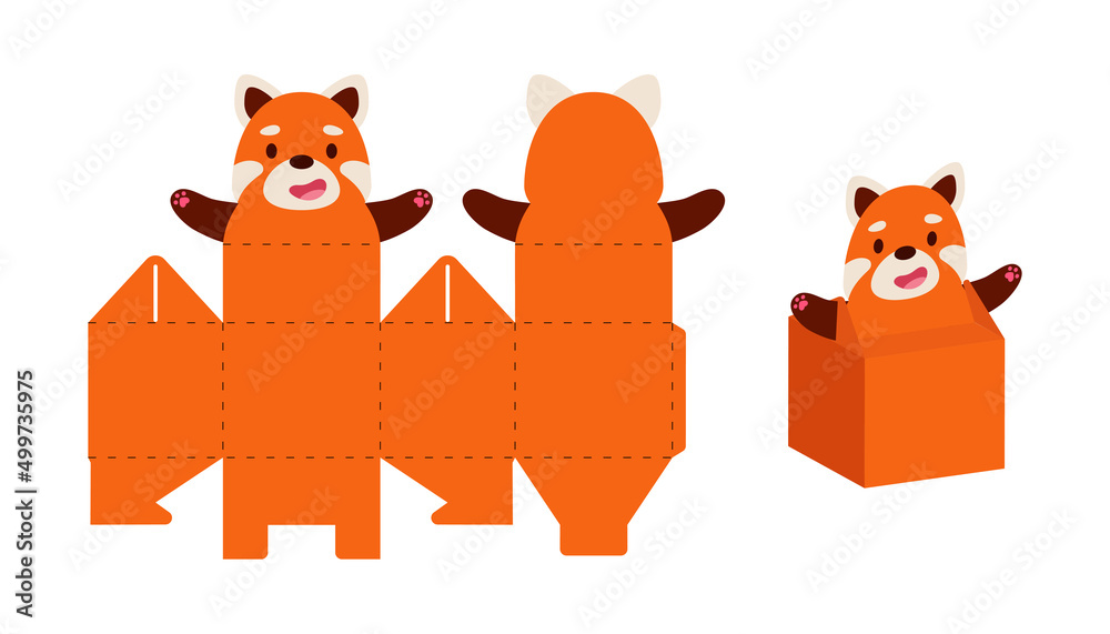 Simple packaging favor box red panda design for sweets, candies, small ...