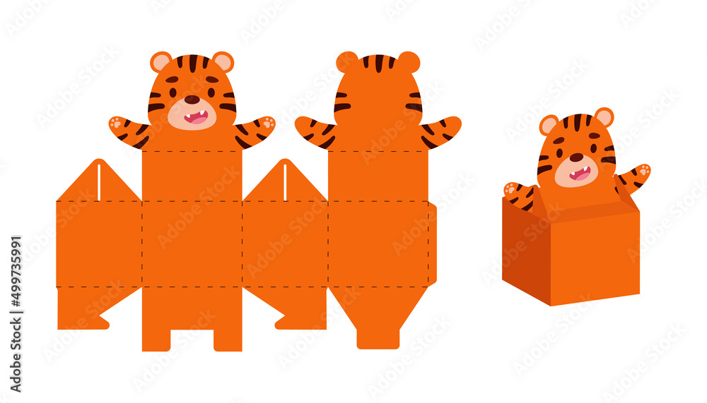 Simple packaging favor box tiger design for sweets, candies, small ...