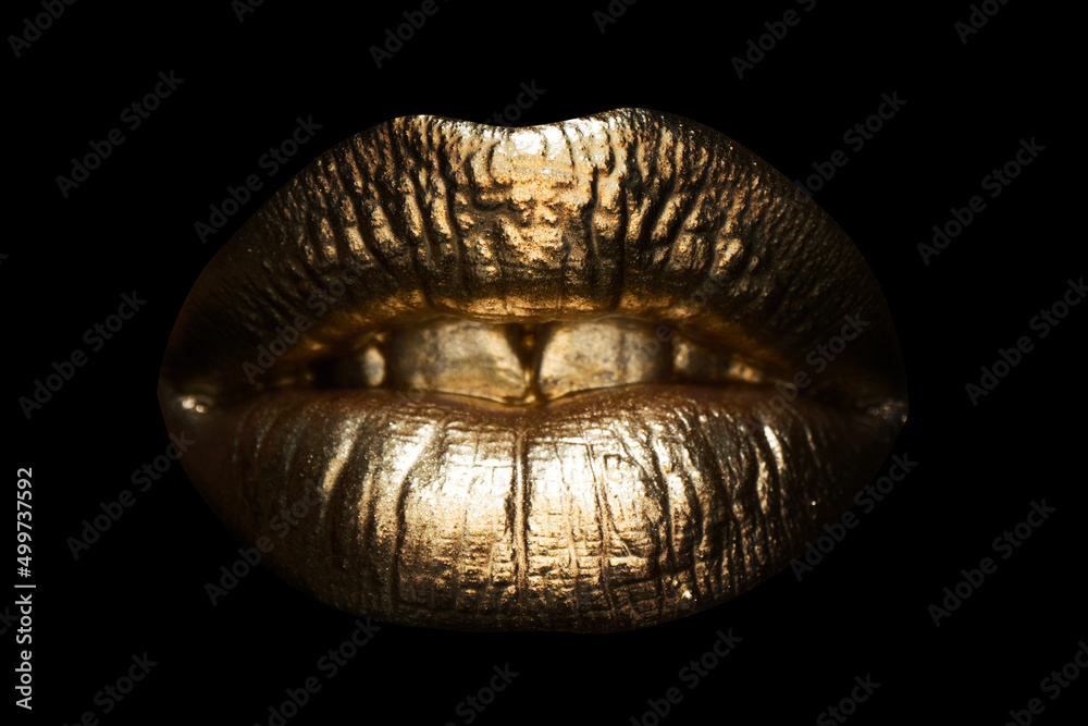 Beautiful lipped woman gold mouth. Sensual golden lips, sexy lip ...