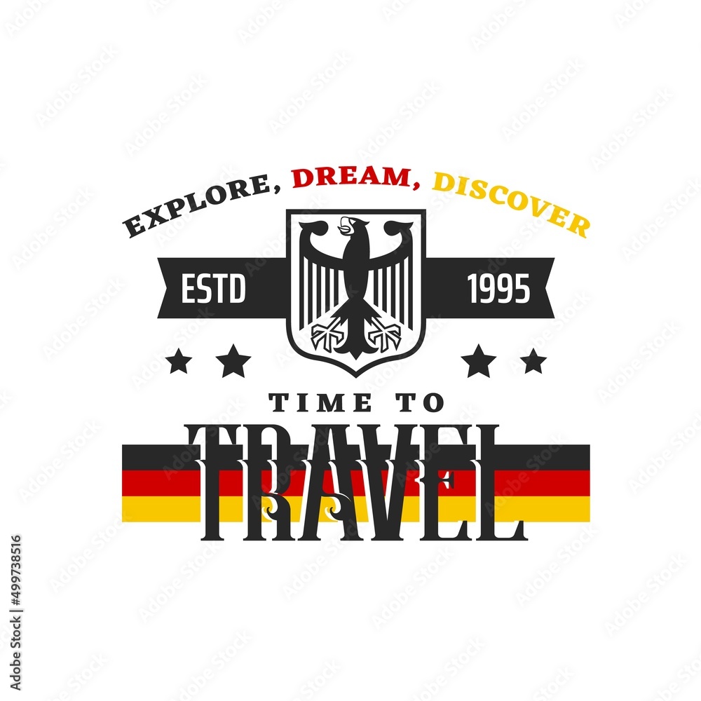 German travel vector icon with isolated flag of Germany and heraldic ...
