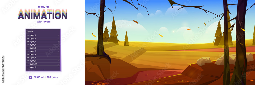 Cartoon autumn nature landscape layers ready for 2d game animation ...