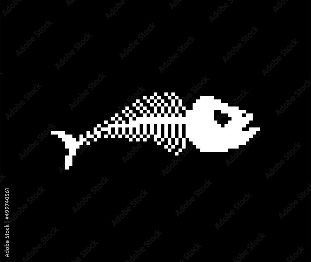 Fish skeleton pixel art. 8 bit Fish skull. pixelated Vector ...