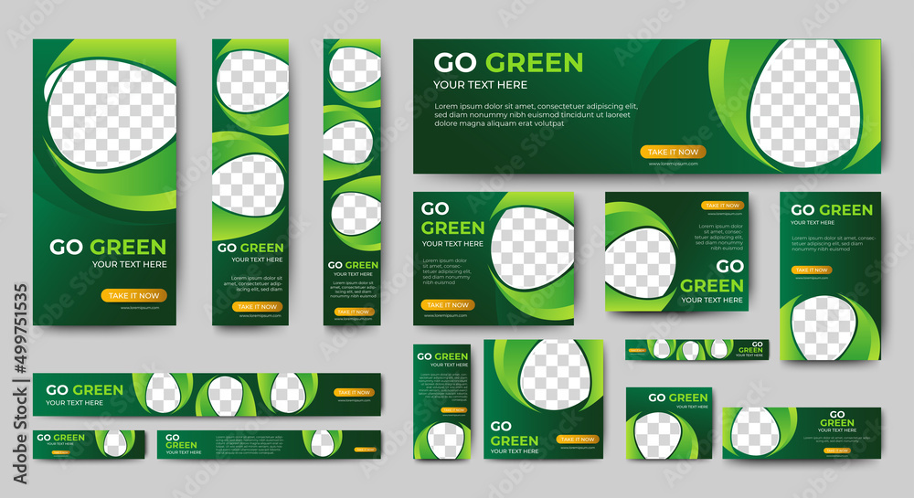 Green banner design web template Set, Horizontal header web banner ...