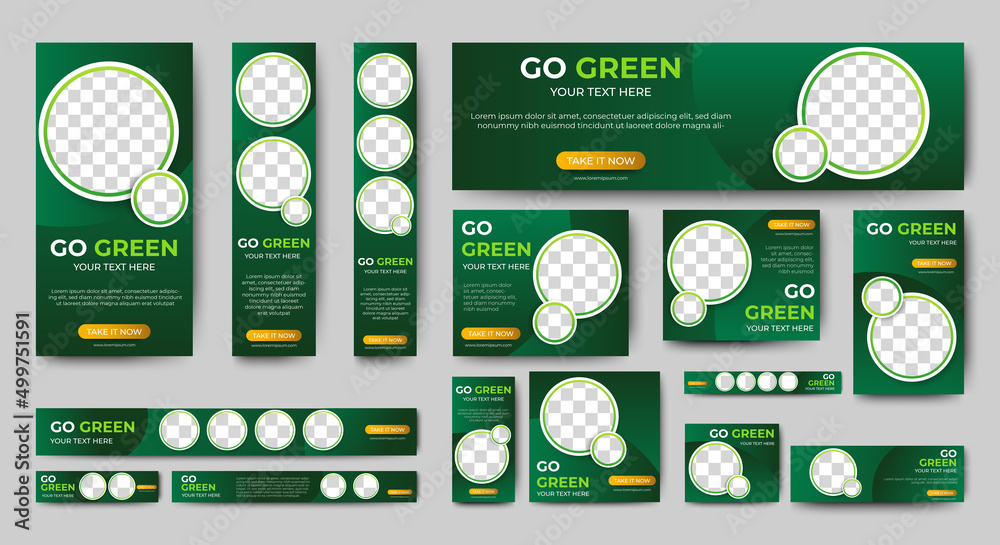 Green banner design web template Set, Horizontal header web banner ...