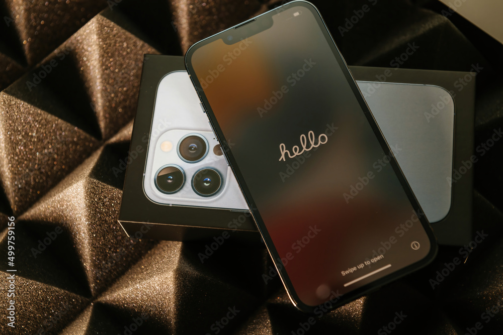 Paris, France - Sep 25, 2021: Hello message on the new new triple ...