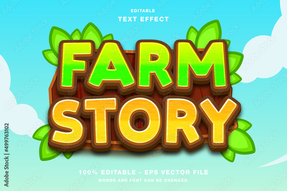 Farm Story Cartoon Game Text Effect Stock Vector | Adobe Stock