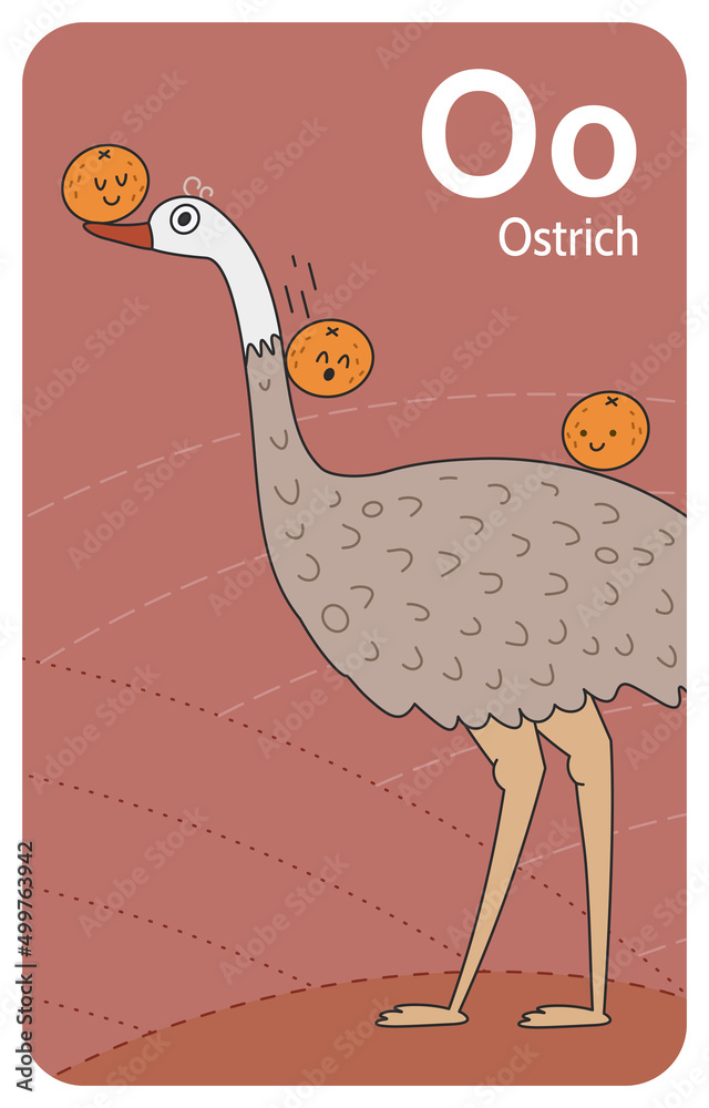 Ostrich O letter. A-Z Alphabet collection with cute cartoon animals in ...