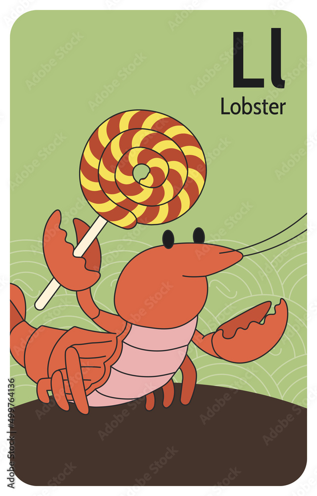 Lobster L letter. A-Z Alphabet collection with cute cartoon animals in ...