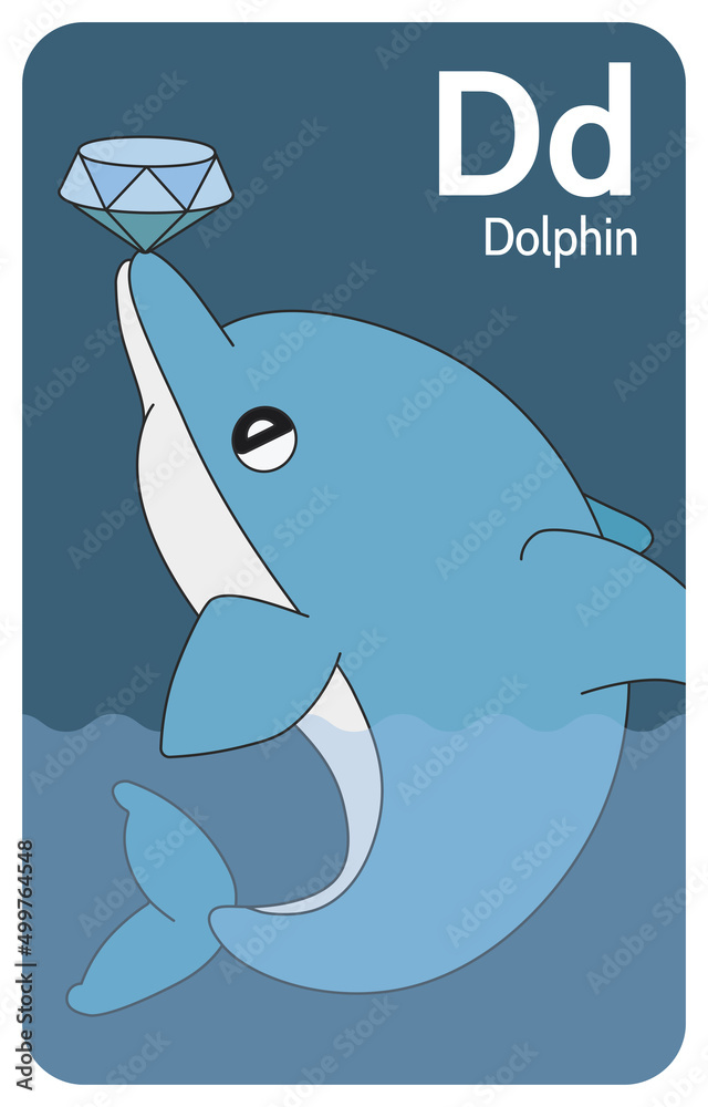 Dolphin D letter. A-Z Alphabet collection with cute cartoon animals in ...