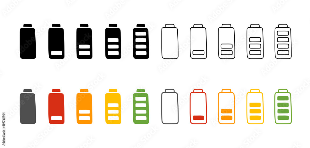 Battery charge in cartoon style, vector illustration. Hand drawn set ...