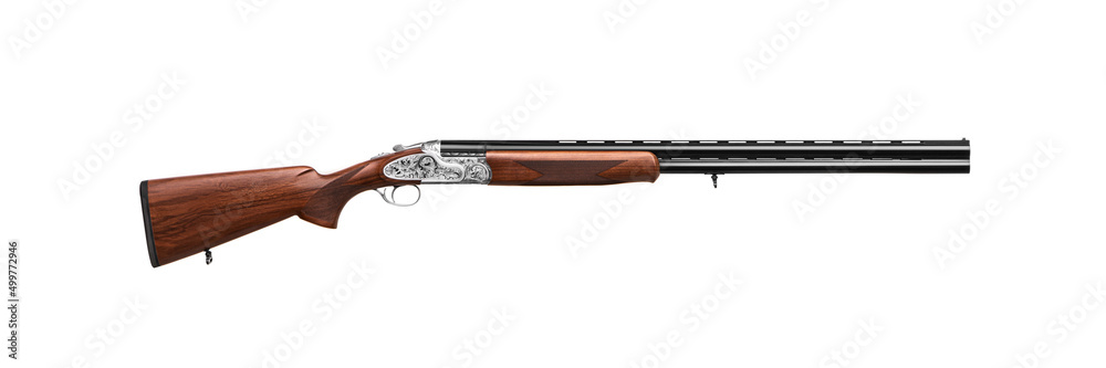 Luxury double-barreled shotgun with a vertical arrangement of barrels ...