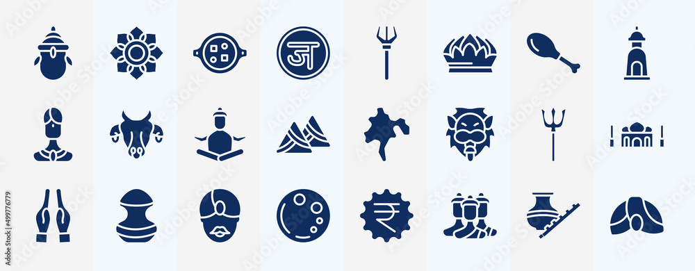 set of glyph india icons. editable filled icons such as sarai, marathi ...