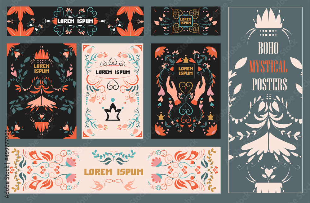 Boho mystical posters with quotes. Cosmic and floral elements in a ...