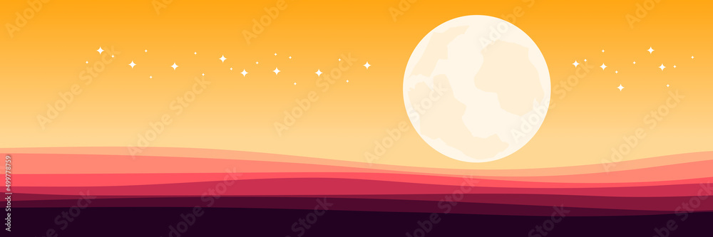 moonrise landscape with landscape wave pattern vector illustration good ...