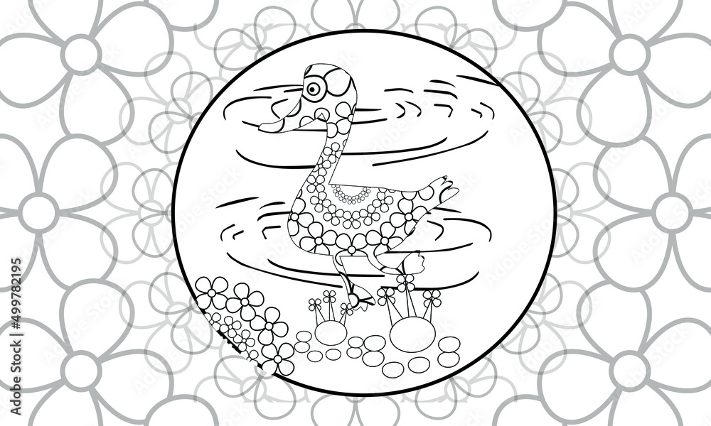 Duck coloring page for children and adults.Duck coloring page for ...