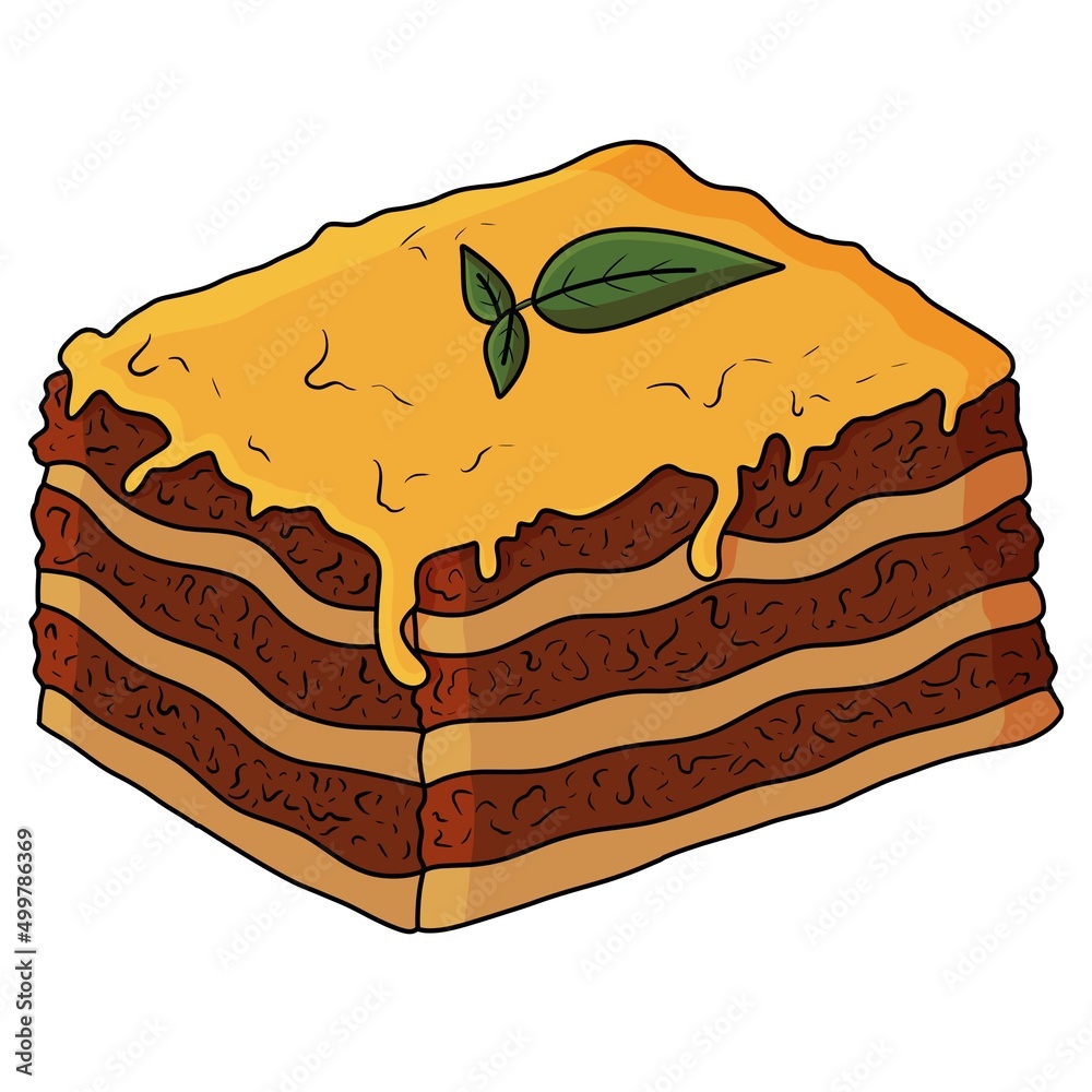 Cartoon illustration of an Italian dish lasagna on white background ...