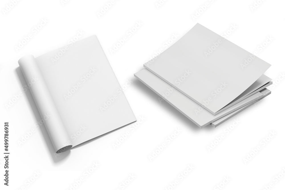 Empty blank glossy magazine, catalog or book mockup isolated on white ...