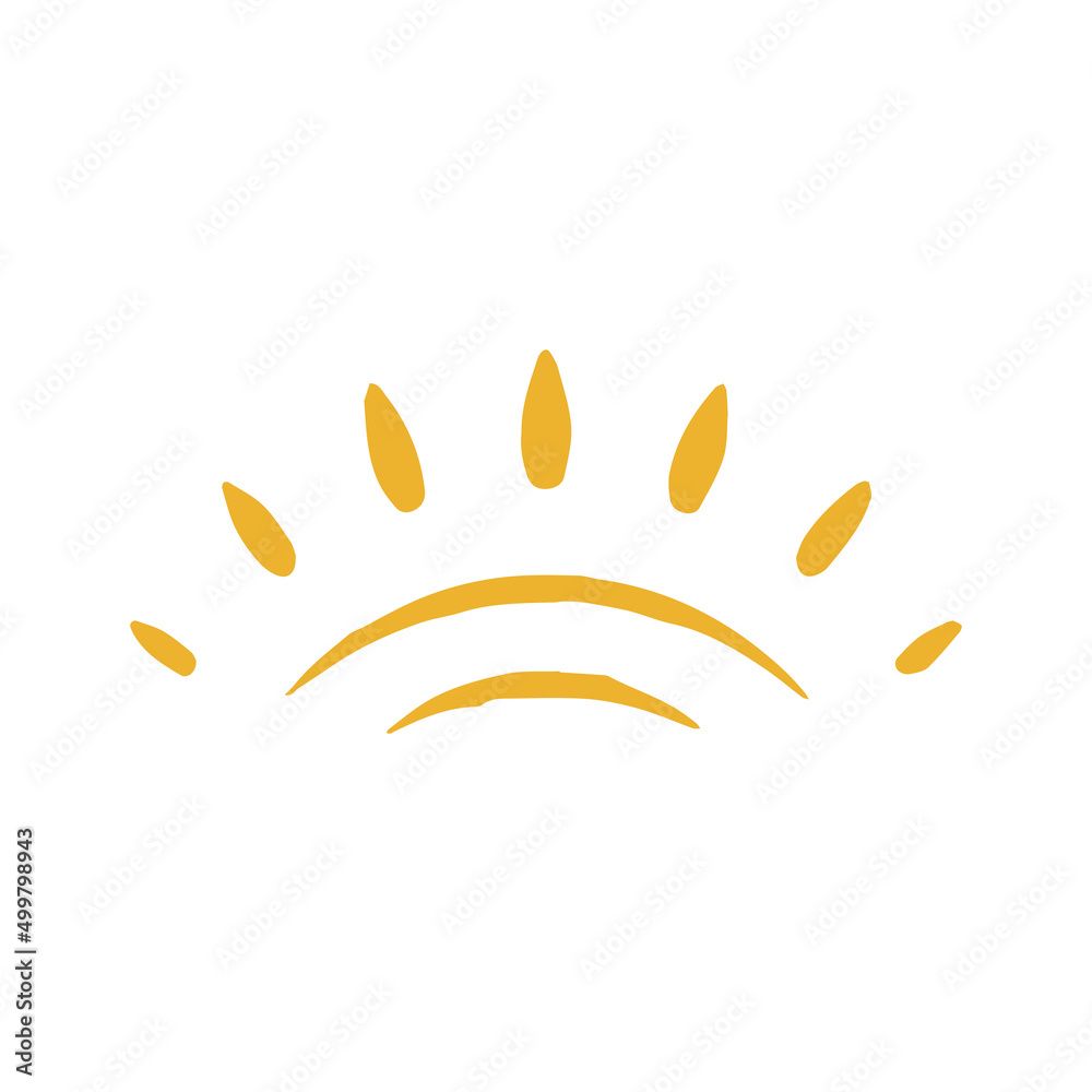 Cute minimalist sun arch shape and bright yellow beams childish hand ...