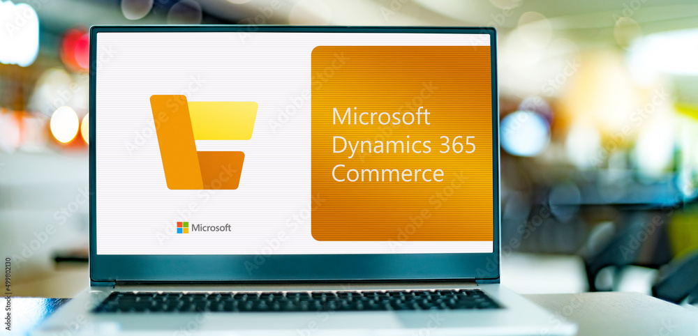 Computer displaying logo of Microsoft Dynamics 365 Commerce Stock Photo ...