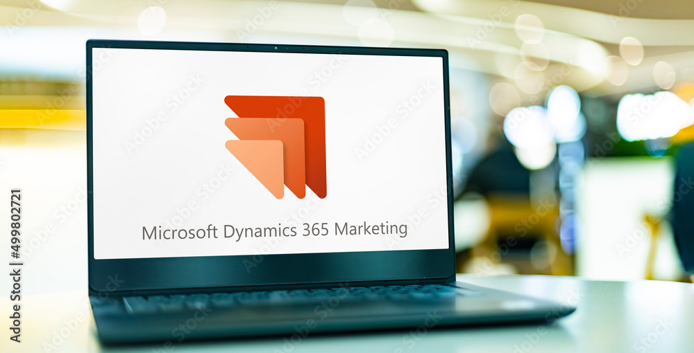 Computer displaying logo of Microsoft Dynamics 365 Marketing Stock ...