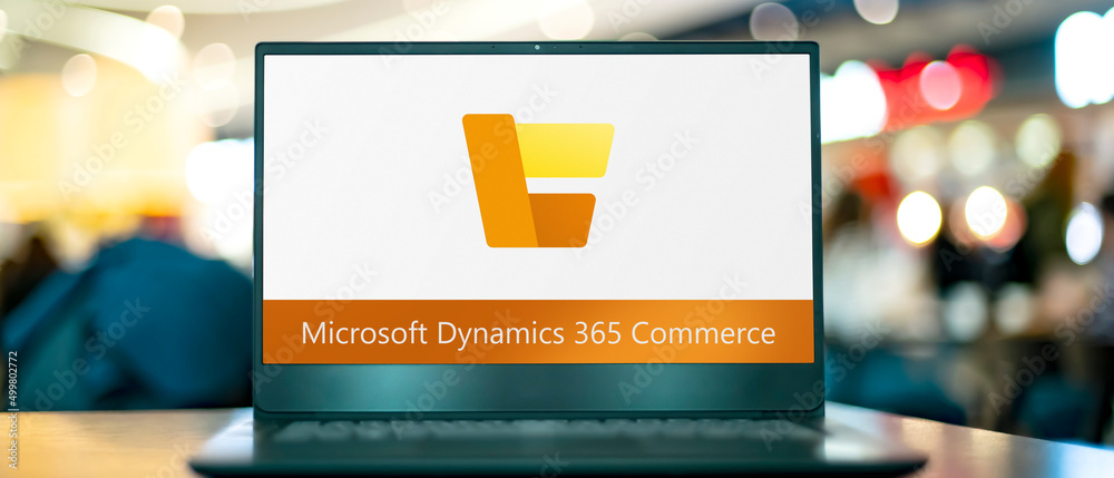 Computer displaying logo of Microsoft Dynamics 365 Commerce Stock Photo ...