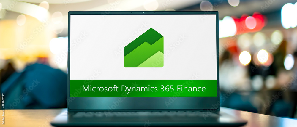 Computer displaying logo of Microsoft Dynamics 365 Finance Stock Photo ...