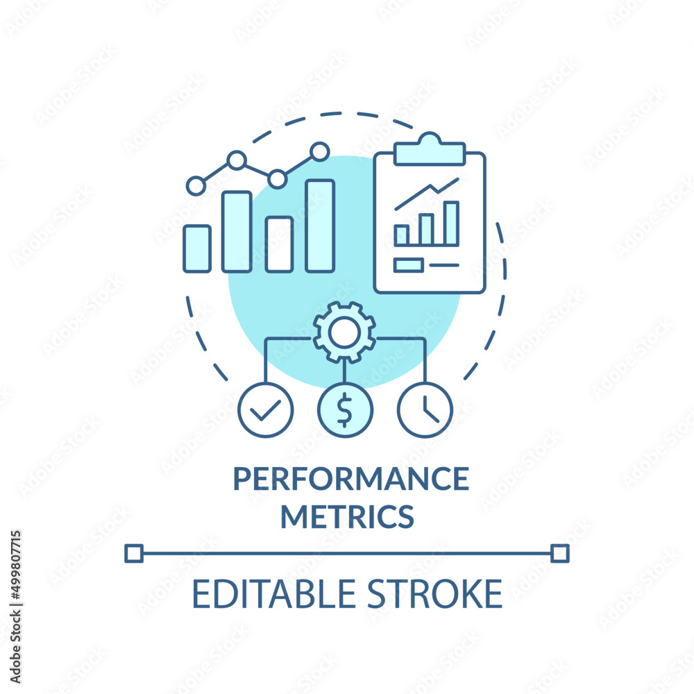 Performance metrics turquoise concept icon. Application of business ...