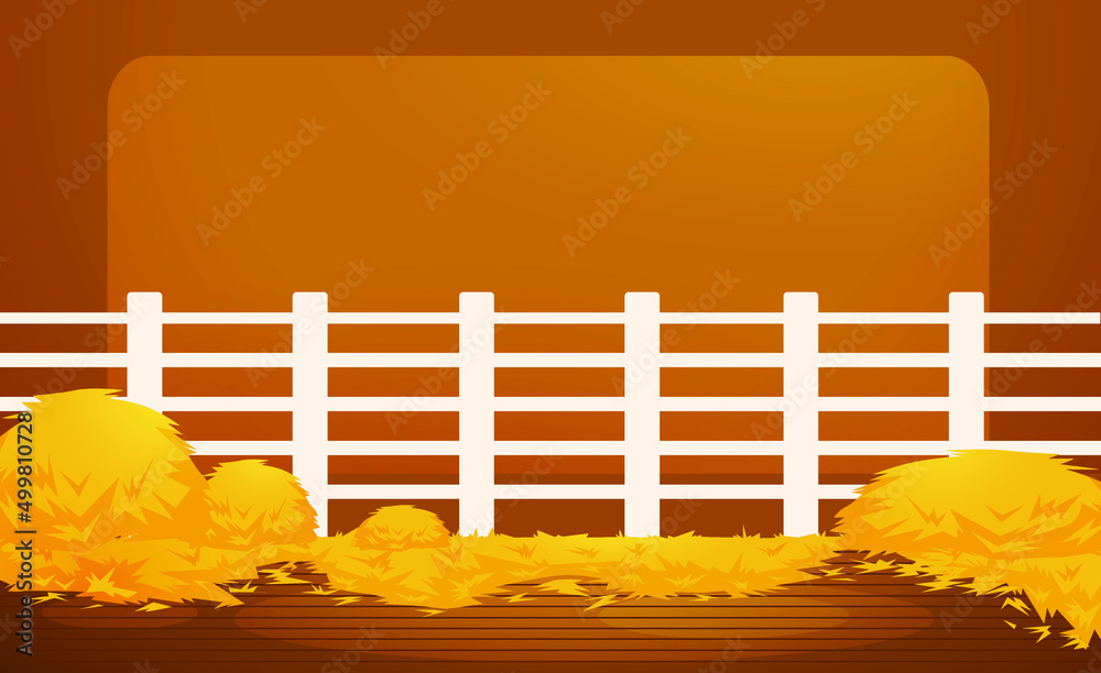 Vector illustration of Inside Old wooden barn with haystacks. Tools for ...