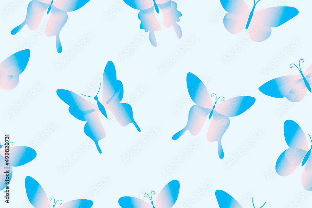 Light gentle seamless pattern with blue and pink butterflies Stock ...