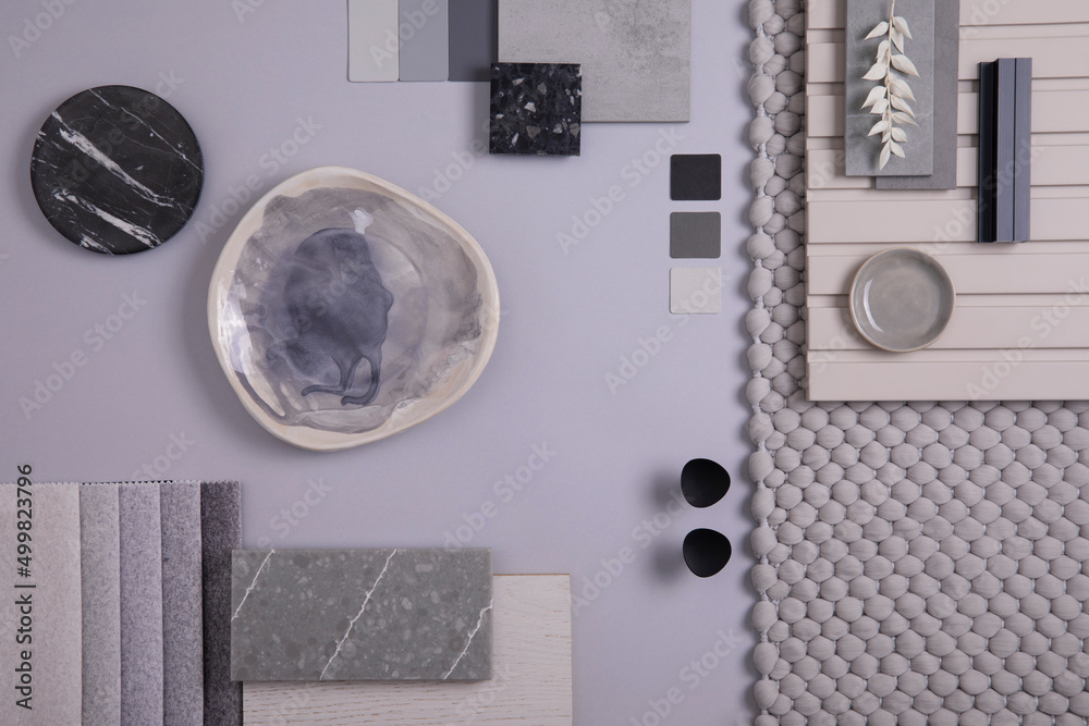 Photo & Art Print Elegant flat lay composition in grey color palette ...